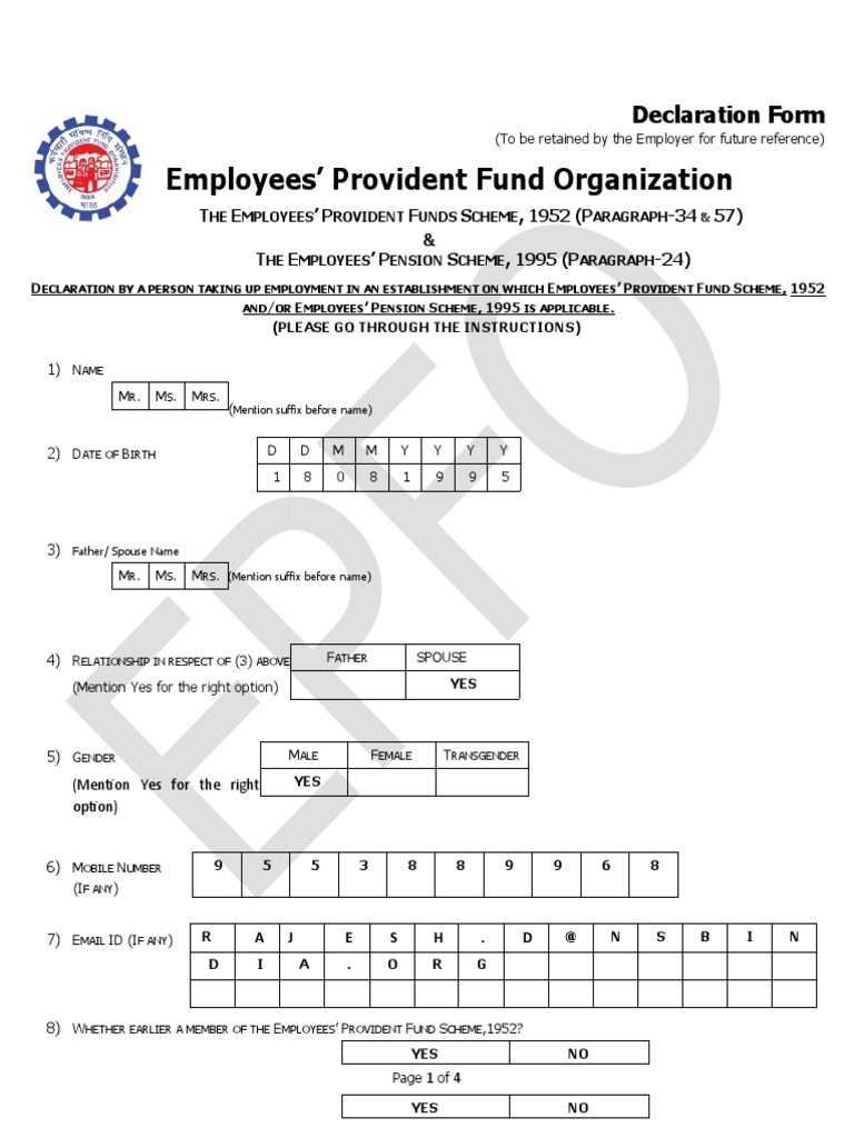 PF Declaration Form | PDF | Government And Personhood | Government PF Declaration Form | PDF | Government And Personhood | Government