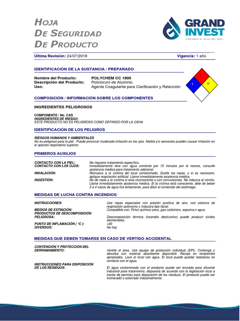 HS - Polychem CC 1800 | PDF | Agua | Descomposición