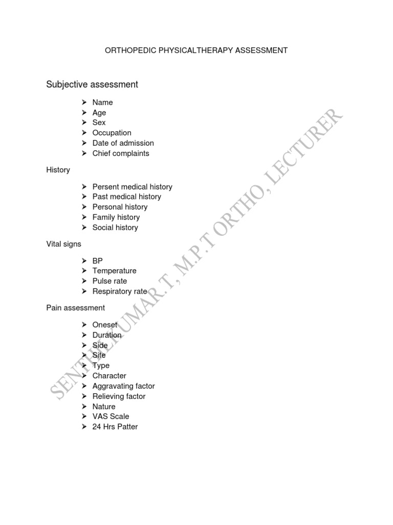 Orthopedic Physiotherapy Assessment Guide | PDF | Human Leg | Physical ...