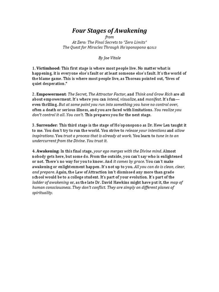 15.01.23 Four Stages of Awakening Joe Vitale | PDF | Philosophical ...