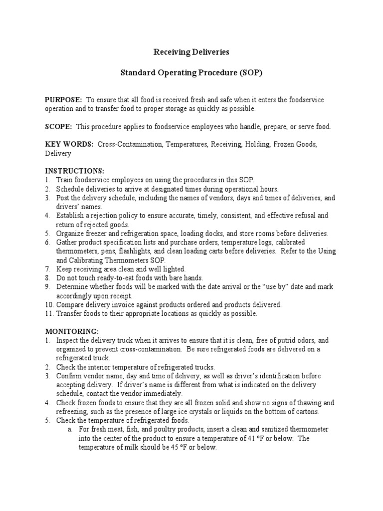 Receiving Deliveries Safely and Efficiently: A Standard Operating ...