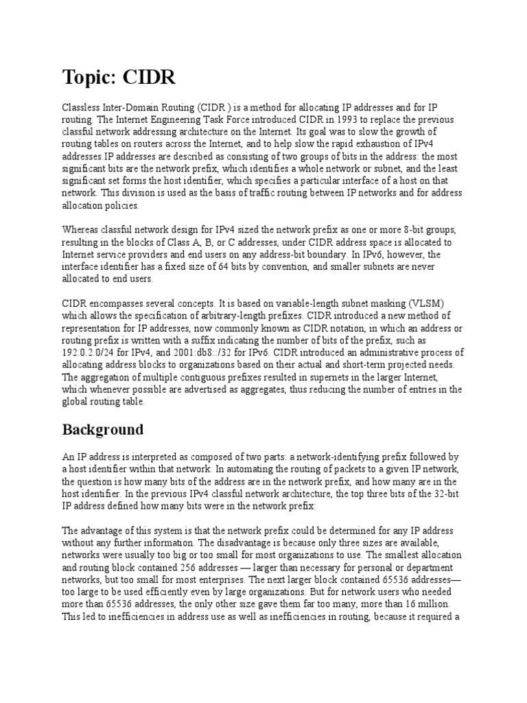 CIDR | PDF | Ip Address | Internet Architecture