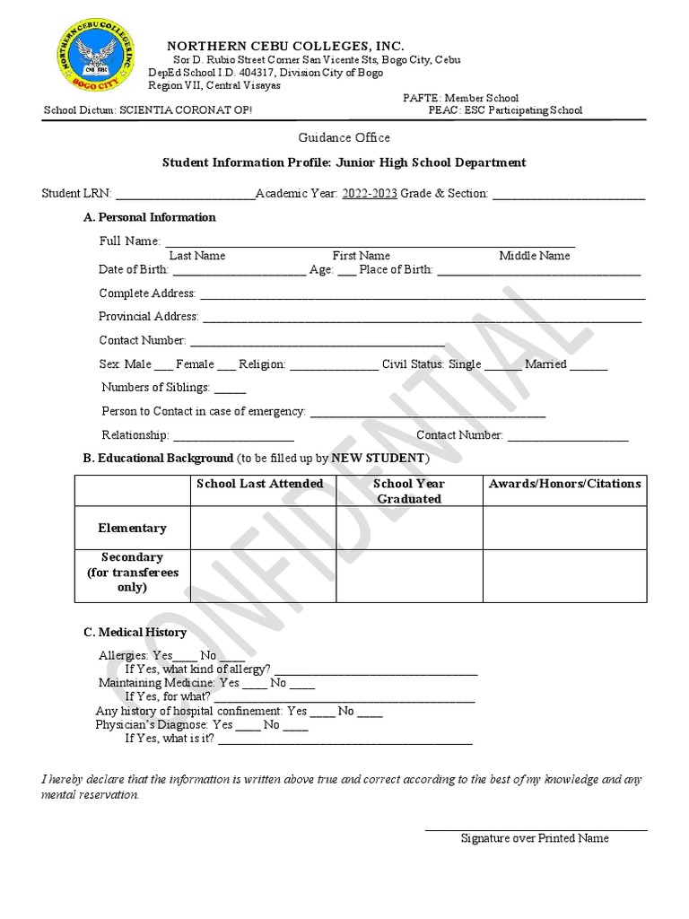 Student Profiling Template Pdf Social Programs Public Services