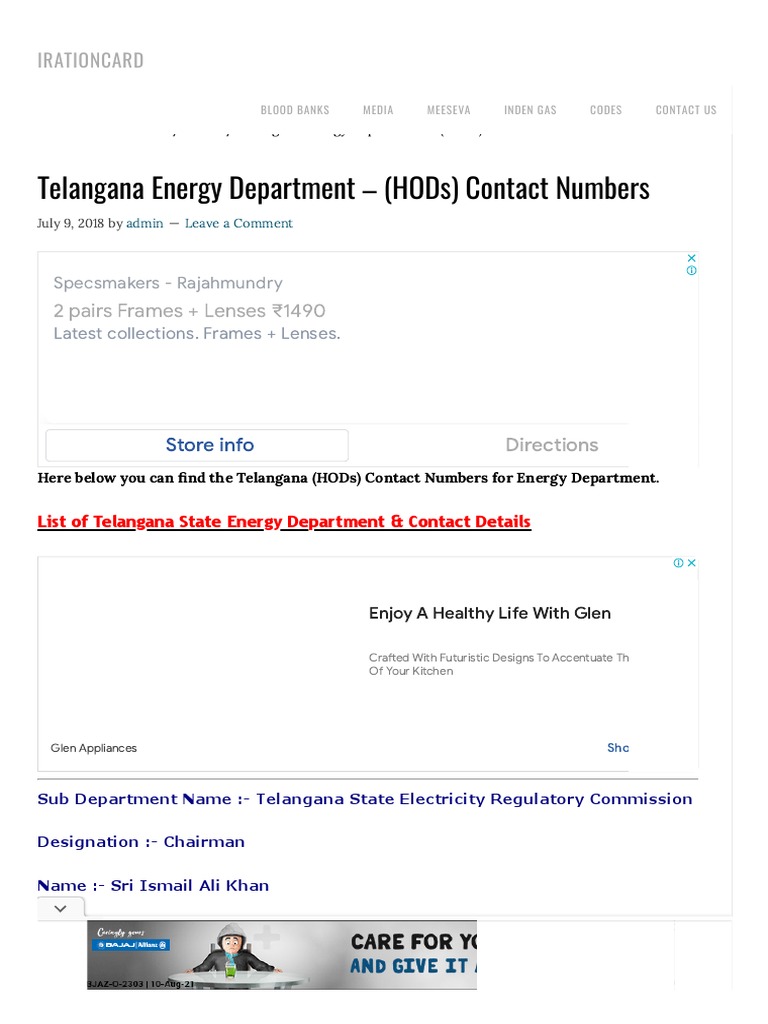 Telangana Energy Dept Contact Numbers | PDF