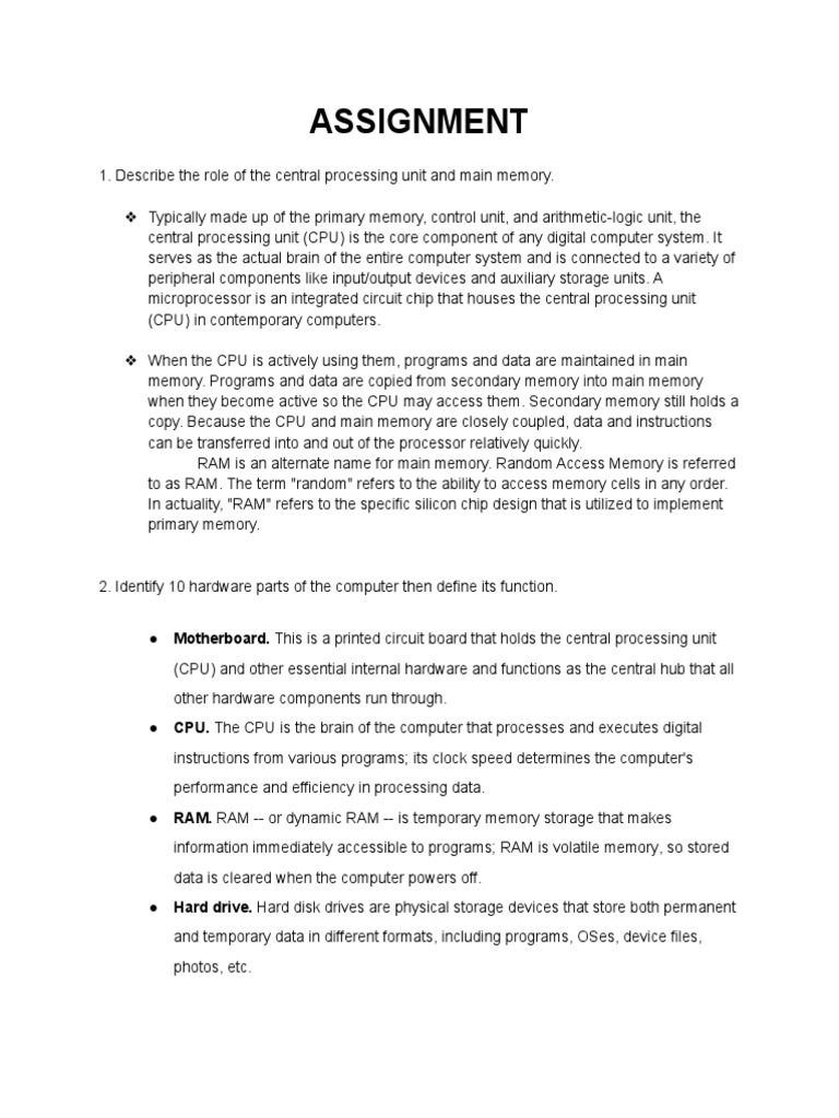 Assignment | Descargar gratis PDF | Computer Data Storage | Random Access Memory