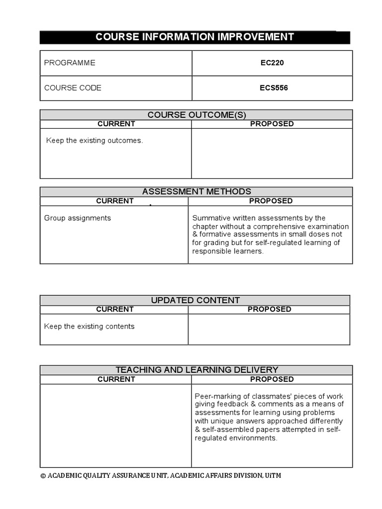 Course Information Improvement Form | PDF