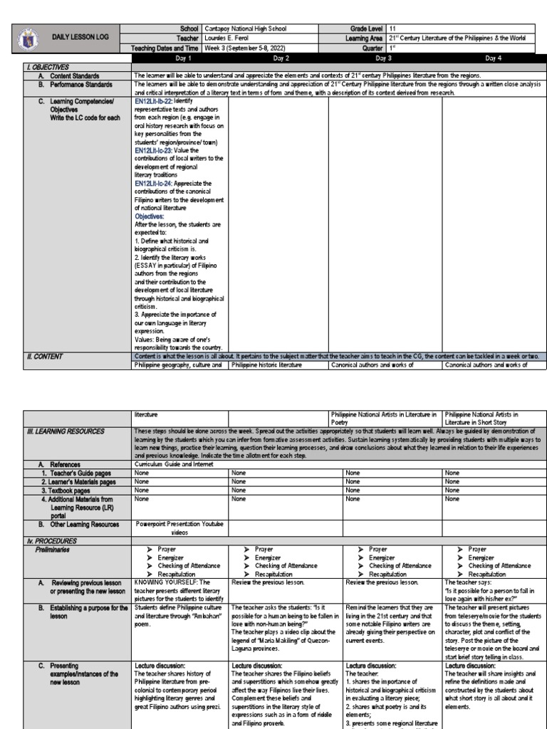 DLL Oral Communication - Week 4 | PDF | Learning | Teachers