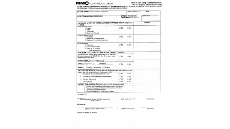 MMC Health Screening Form | PDF
