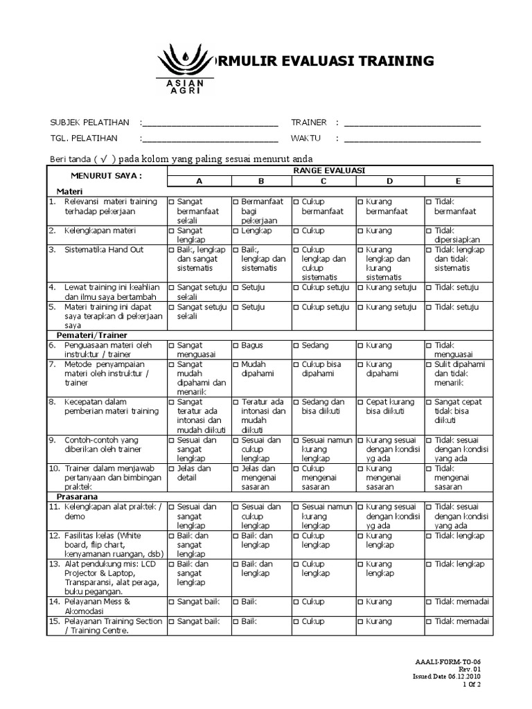 06-FORM-TO Formulir Evaluasi Training | PDF