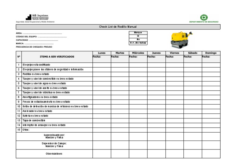Check List de Rodillo Manual | PDF