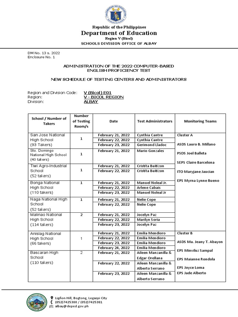 Philippines Albay Division Announces 2022 English Proficiency Test ...