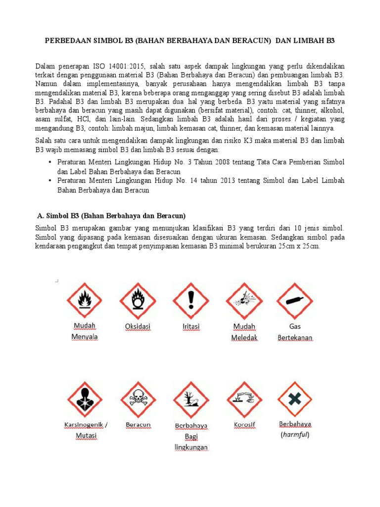 Perbedaan Simbol B3 Dan Limbah B3 | PDF