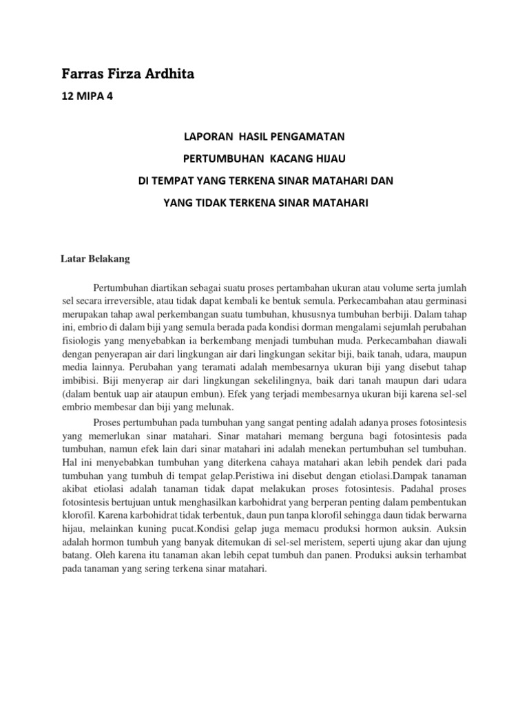 LAPORAN PRAKTIKUM BIOLOGI Farras Firza Ardhita 12 MIPA 4 | PDF ...
