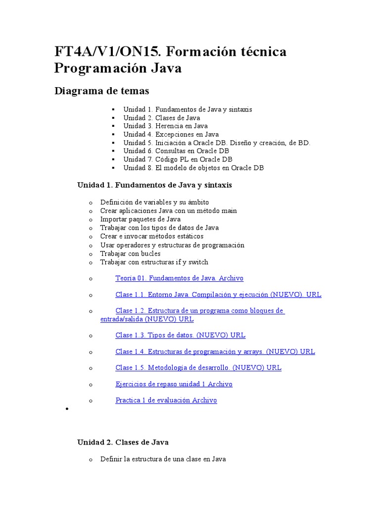 Formación en Java y Oracle DB | PDF | Java (lenguaje de programación) | SQL