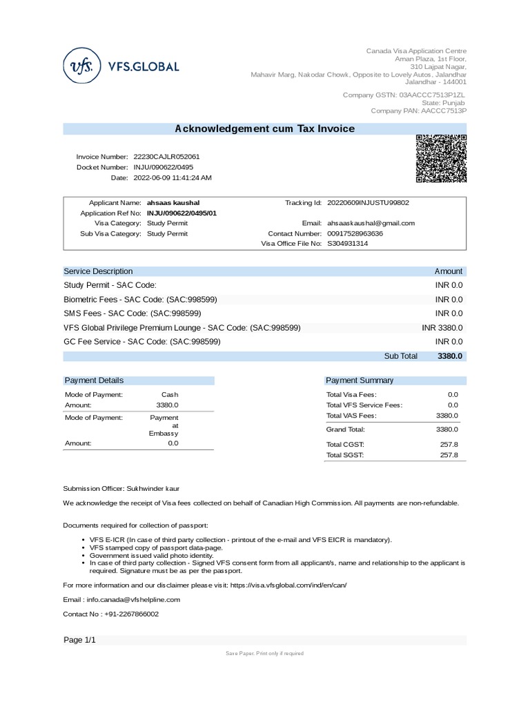 Acknowledgement Cum Tax Invoice: Save Paper. Print Only If Required ...