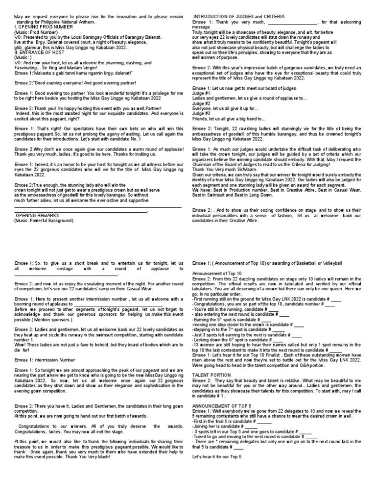 Pageant Script | PDF