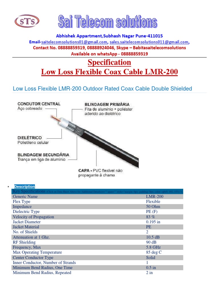Low Loss Flexible LMR-200 Coax Cable | PDF | Coaxial Cable | Electrodynamics
