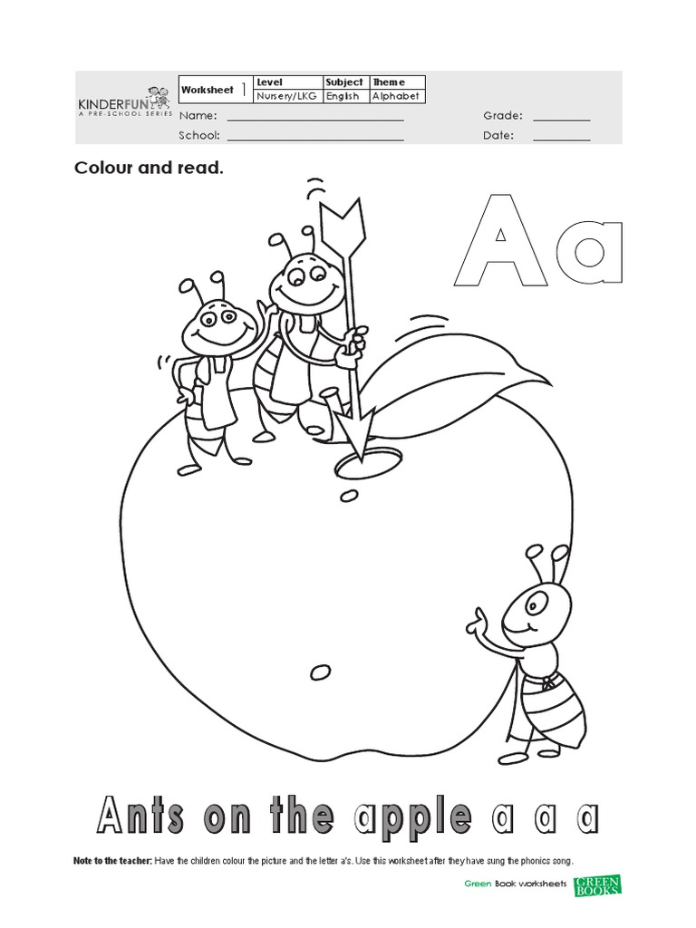 Ants On The Apple Coloring GB-Worksheets | PDF | Phonics | Kindergarten