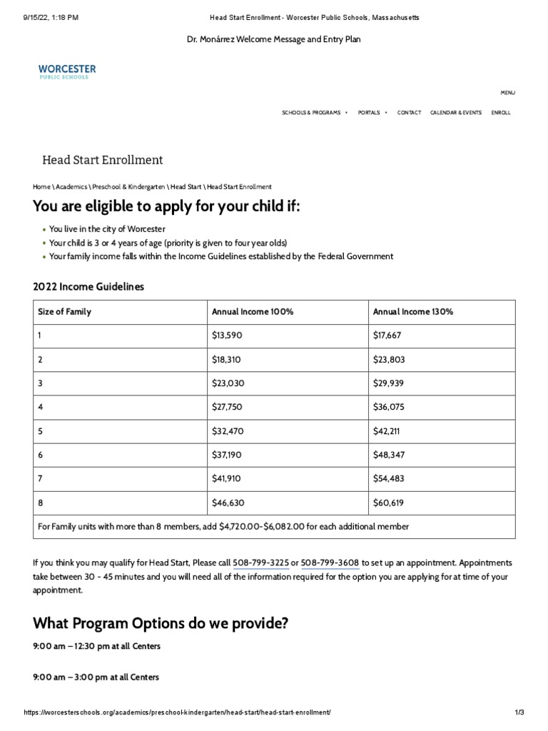 Head Start Enrollment - Worcester Public Schools, Massachusetts | PDF ...