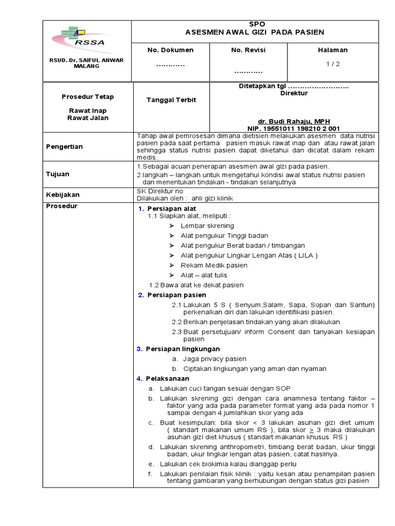 Spo Asesmen Awal Gizi Pada Pasien | PDF