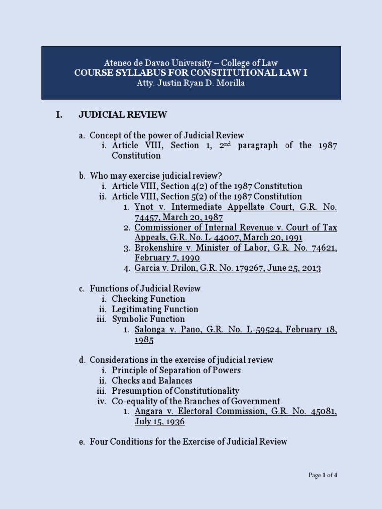 Constitutional Law I: Judicial Review Guide | PDF | Separation Of ...