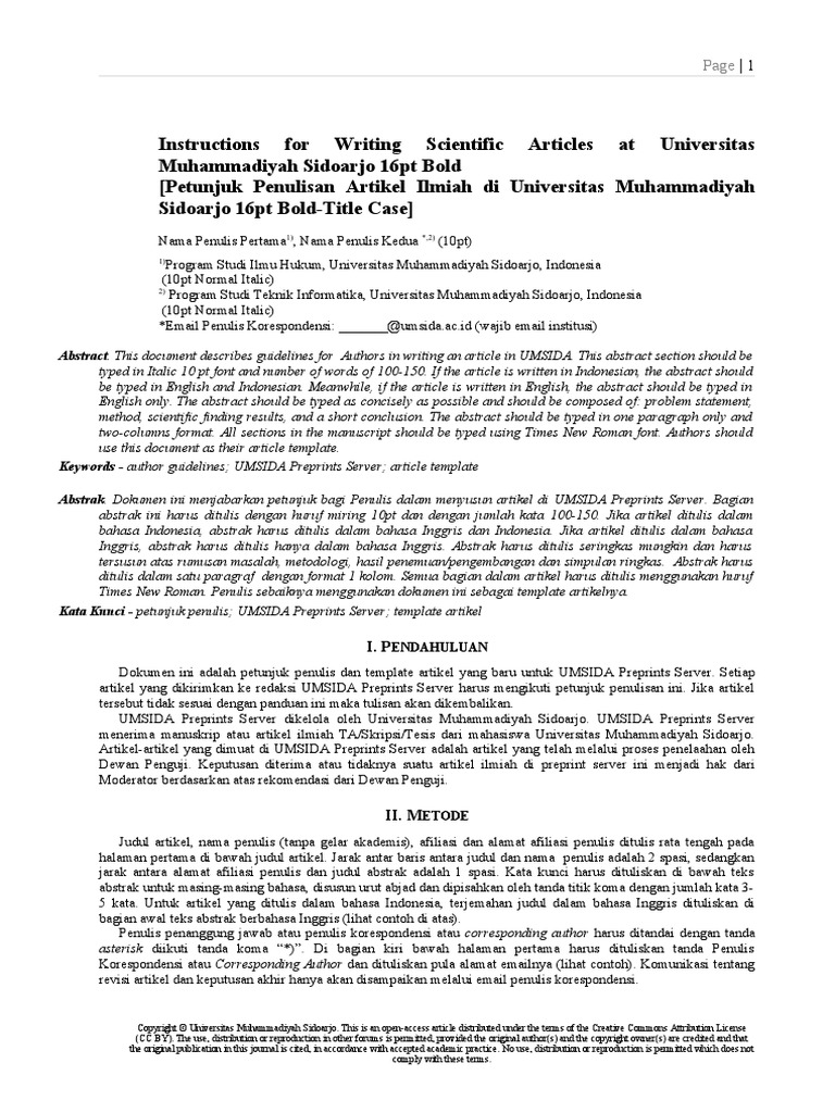 Template Karya Tulis Ilmiah Mahasiswa UMSIDA | PDF