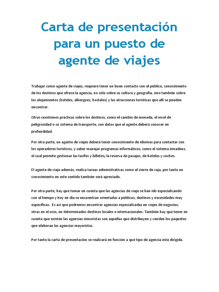 Carta de Presentación para Un Puesto de Agente de Viajes | PDF ...