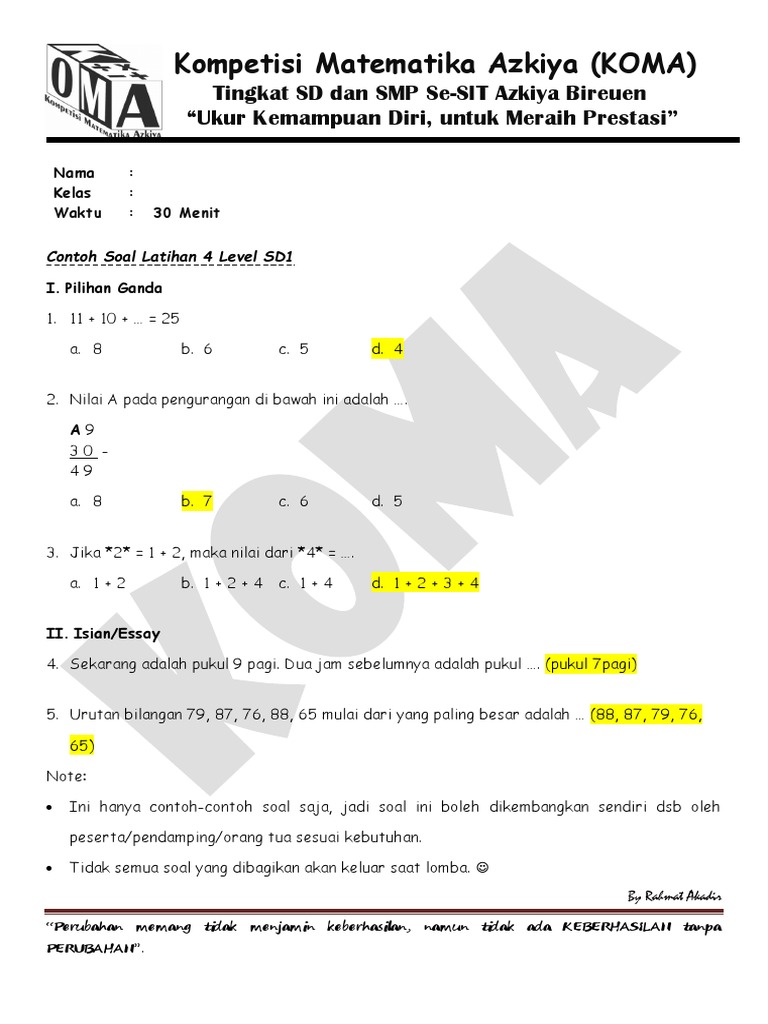 Latihan 4 SD1 | PDF