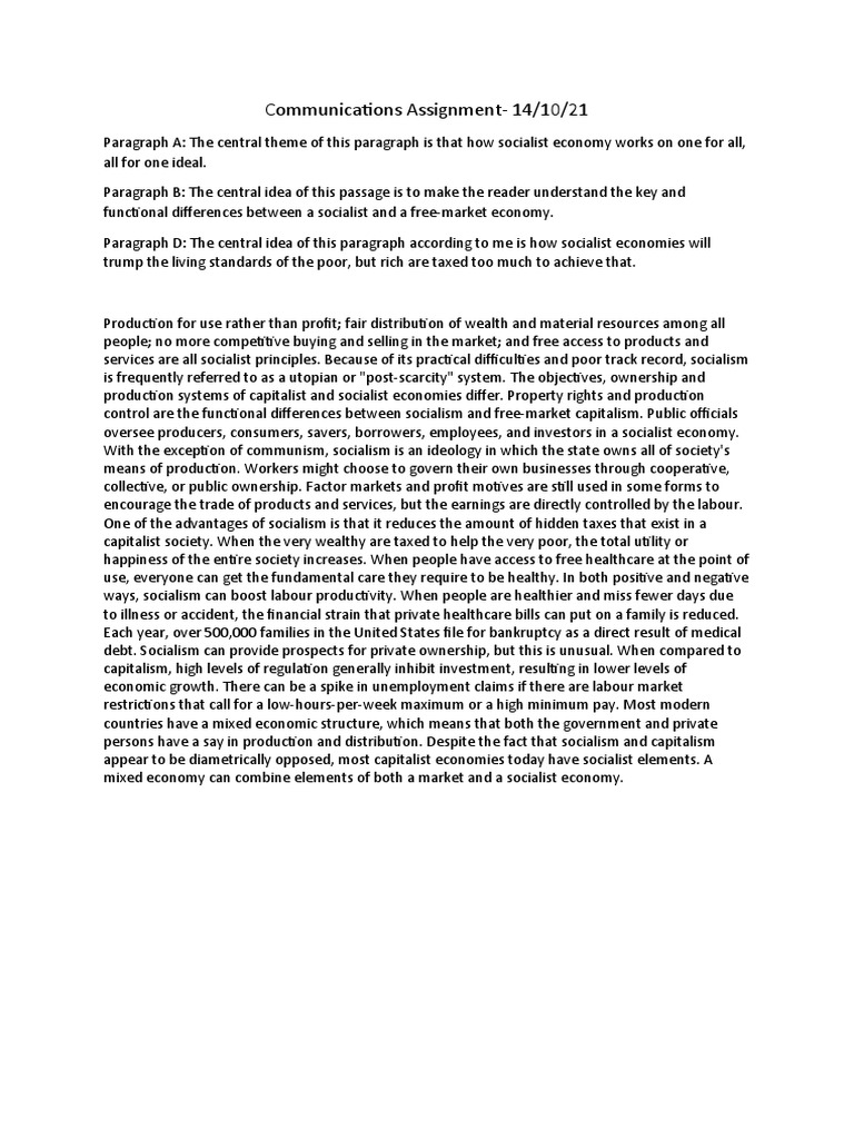 Communications Assignment | Download Free PDF | Socialism | Capitalism Communications Assignment | Download Free PDF | Socialism | Capitalism