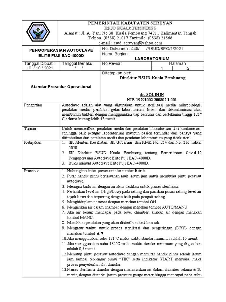 Sop Pengoperasian Autoclave | PDF