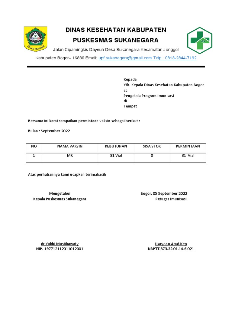 Surat Permintaan Vaksin Covid - 19 | PDF