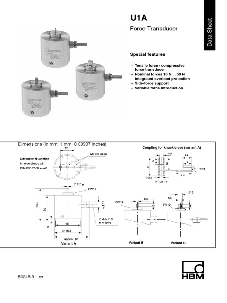 Force Transducer Data Sheet: U1A Series Tensile and Compressive Load Cell | PDF | Electricity ...