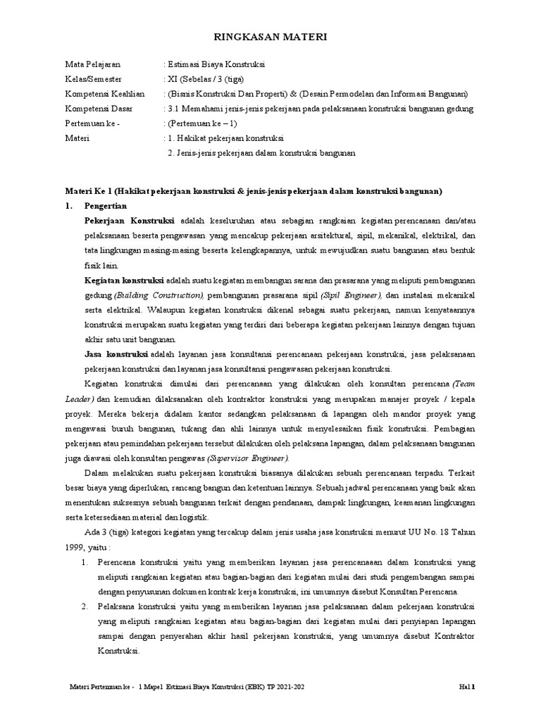 Materi Ke 1 Format Ringkasan Materi Mapel EBK | PDF