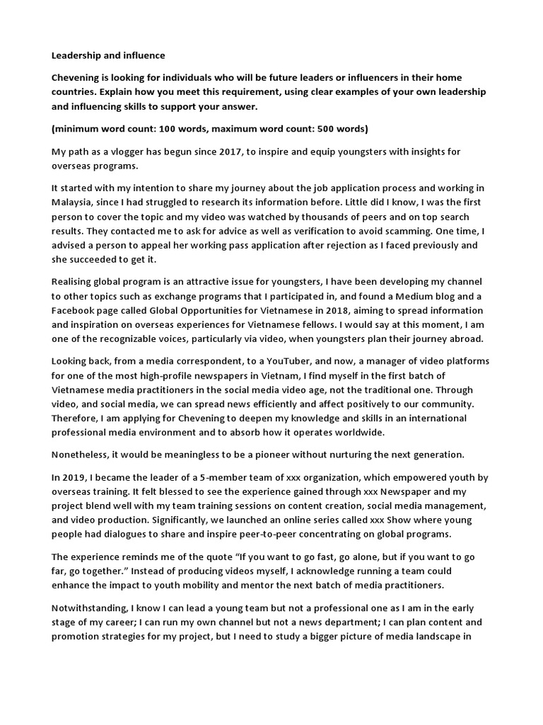 4 Chevening Scholarship Essays | PDF | Journalism | Social Media