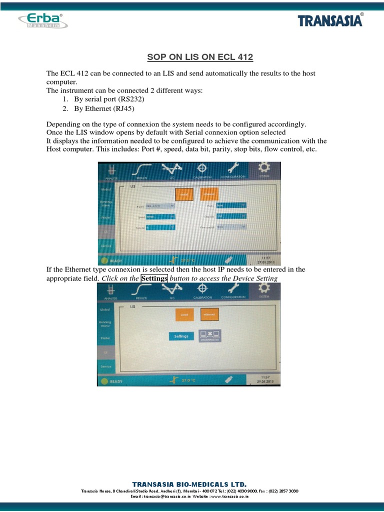 ECL 412 LIS Connection Guide | PDF | Computer Hardware | Manufactured Goods