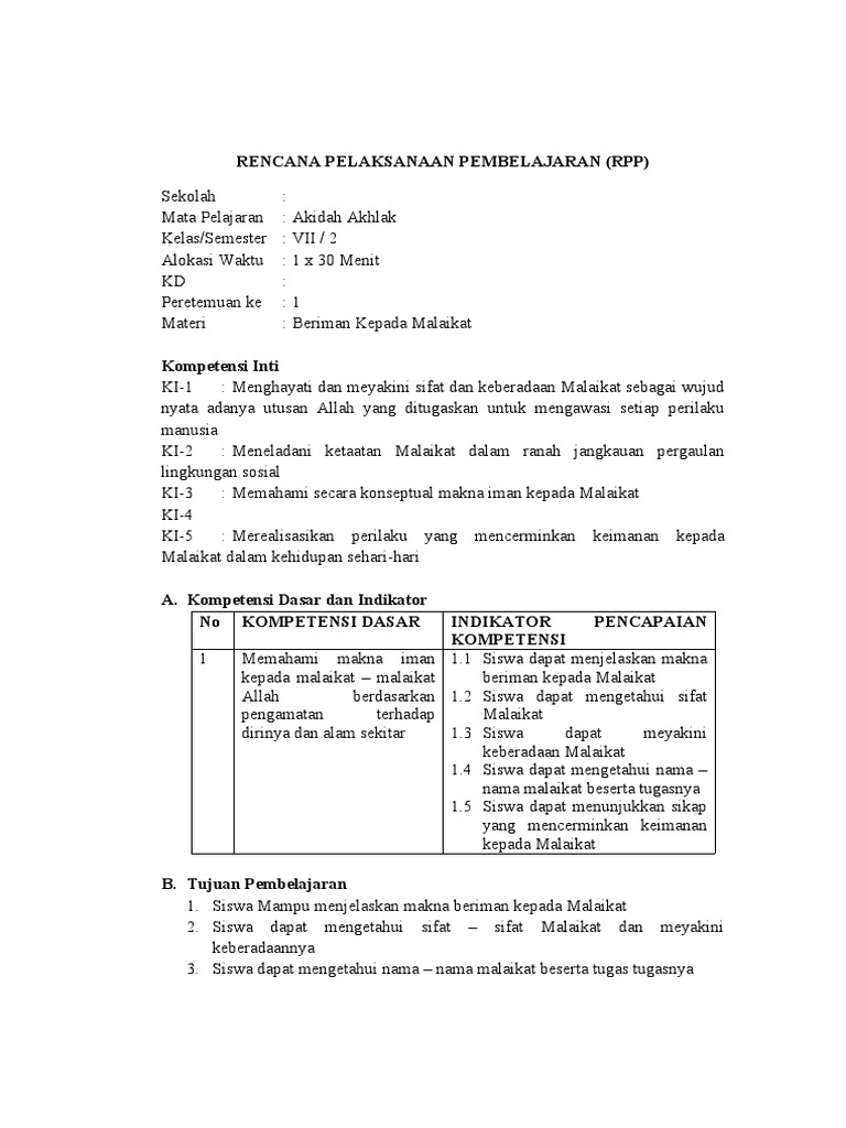 Rencana Pelaksanaan Pembelajaran Akidah Akhlak | PDF