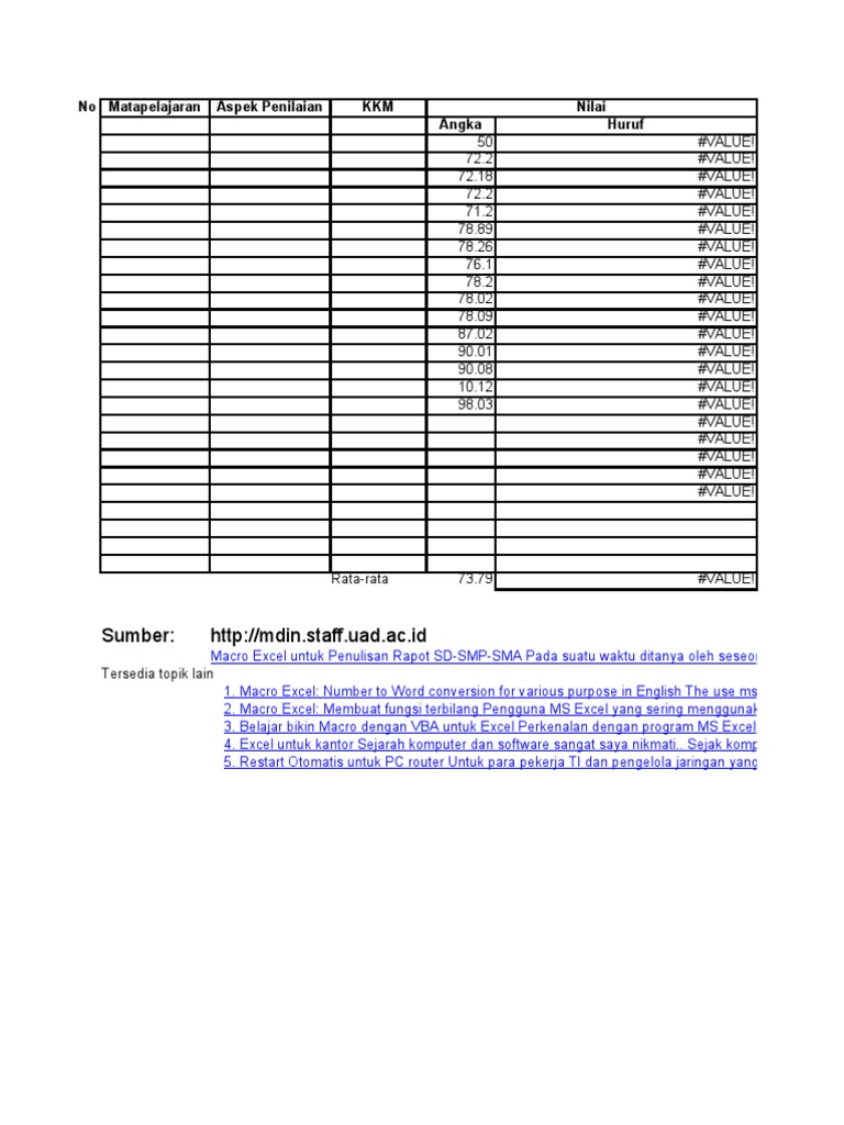 Macro Excel Rapot Sekolah | PDF