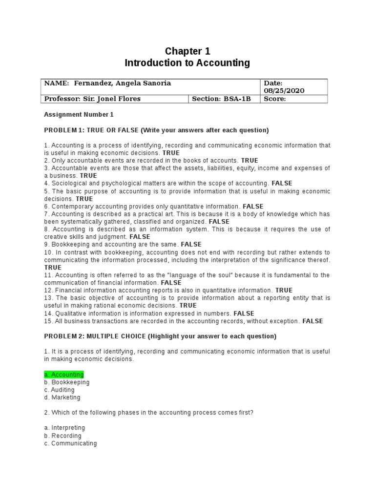 Angela Fernandez Chapter 1 Introdution To Accounting | PDF | Accounting ...