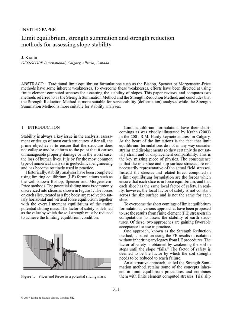 Krahn, J. (2007) - Limit Equilibrium, Strength Summation and Strength Reduction Methods For ...