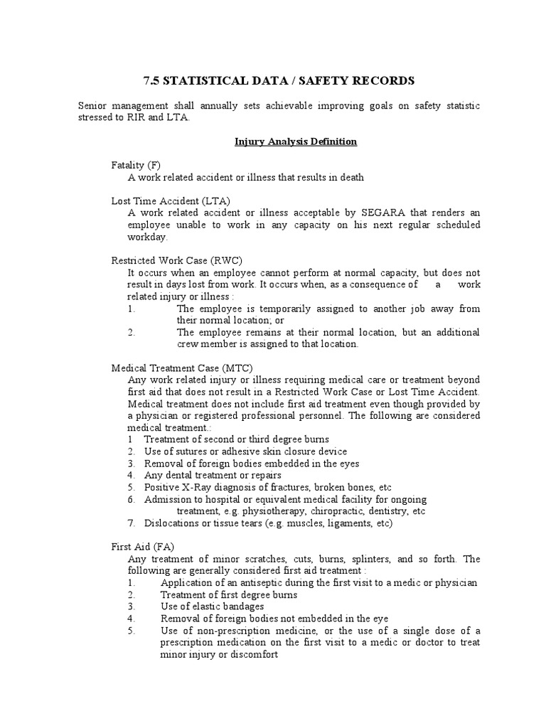 7.5 Statistical Data-Safety Records | PDF | First Aid | Dentistry