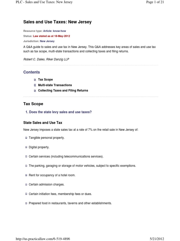 New Jersey Sales and Use Tax Guide | PDF | Use Tax | Sales Taxes In The ...