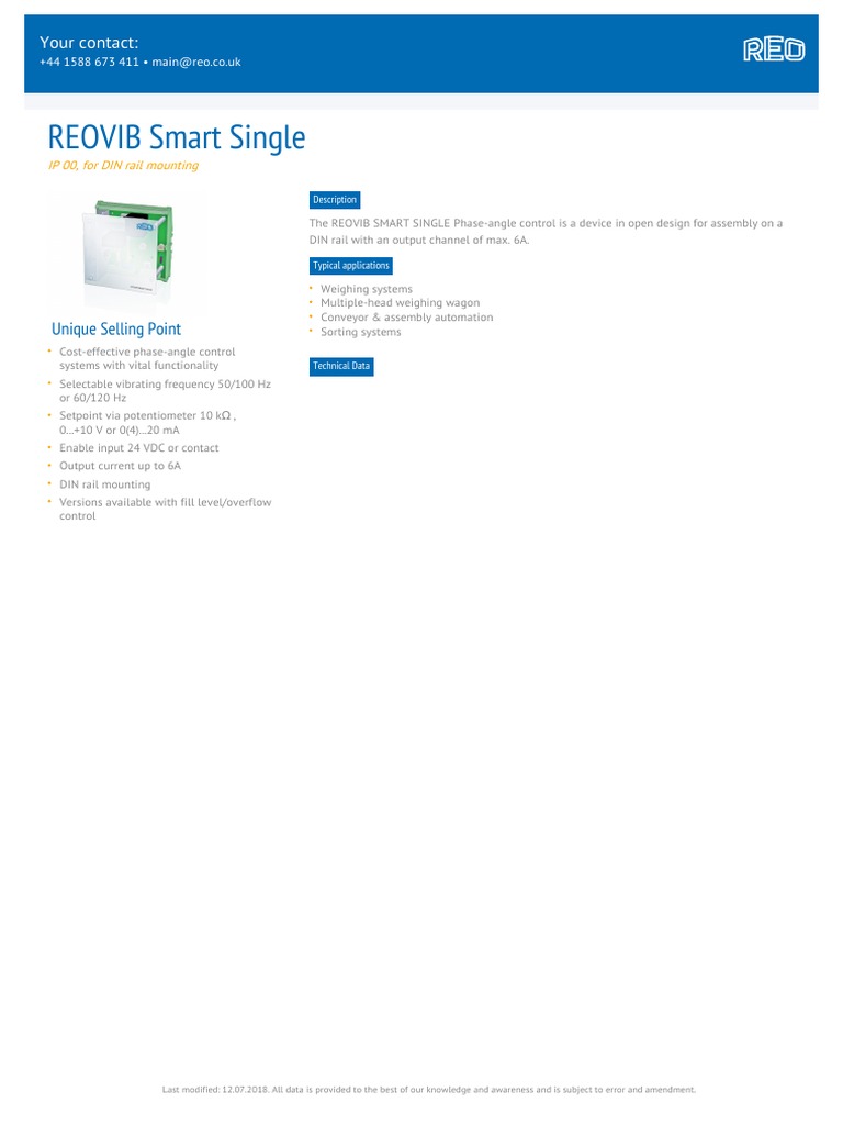 REOVIB Smart Single: Unique Selling Point | PDF | Mains Electricity ...