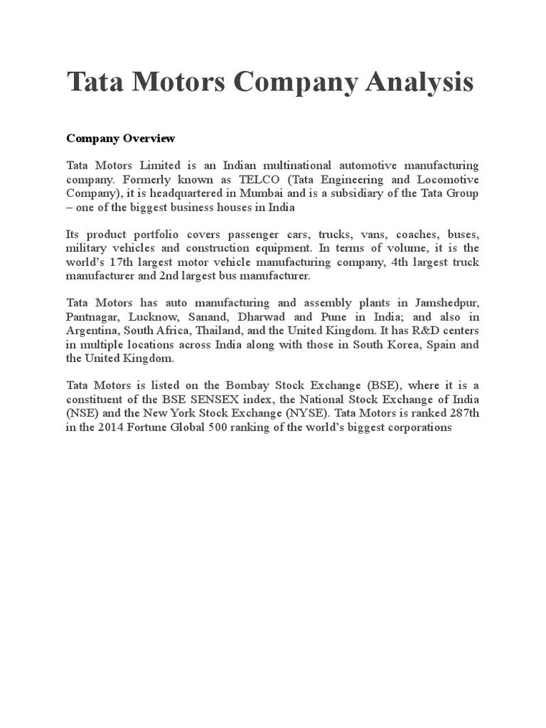 Tata Motors Company Analysis | PDF | Car | Motor Vehicle Manufacturers