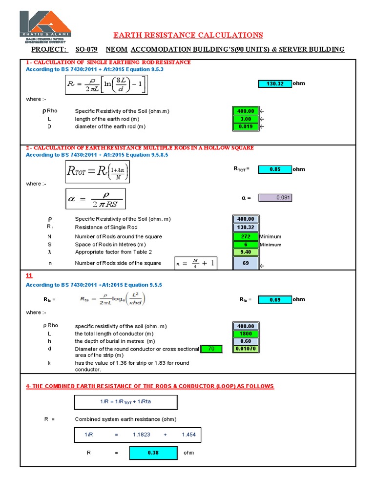 BS 7430 Earthing Resistance Calculations | PDF | Electrical Resistivity ...