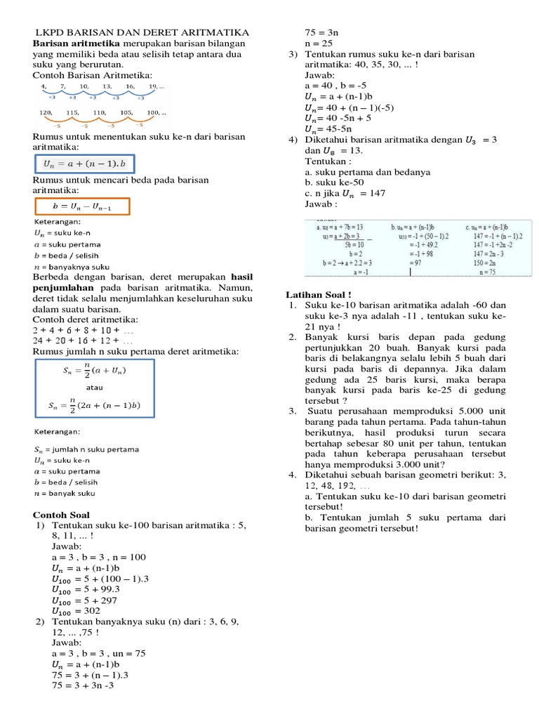 LKPD Barisan Dan Deret Aritmatika 1 | PDF