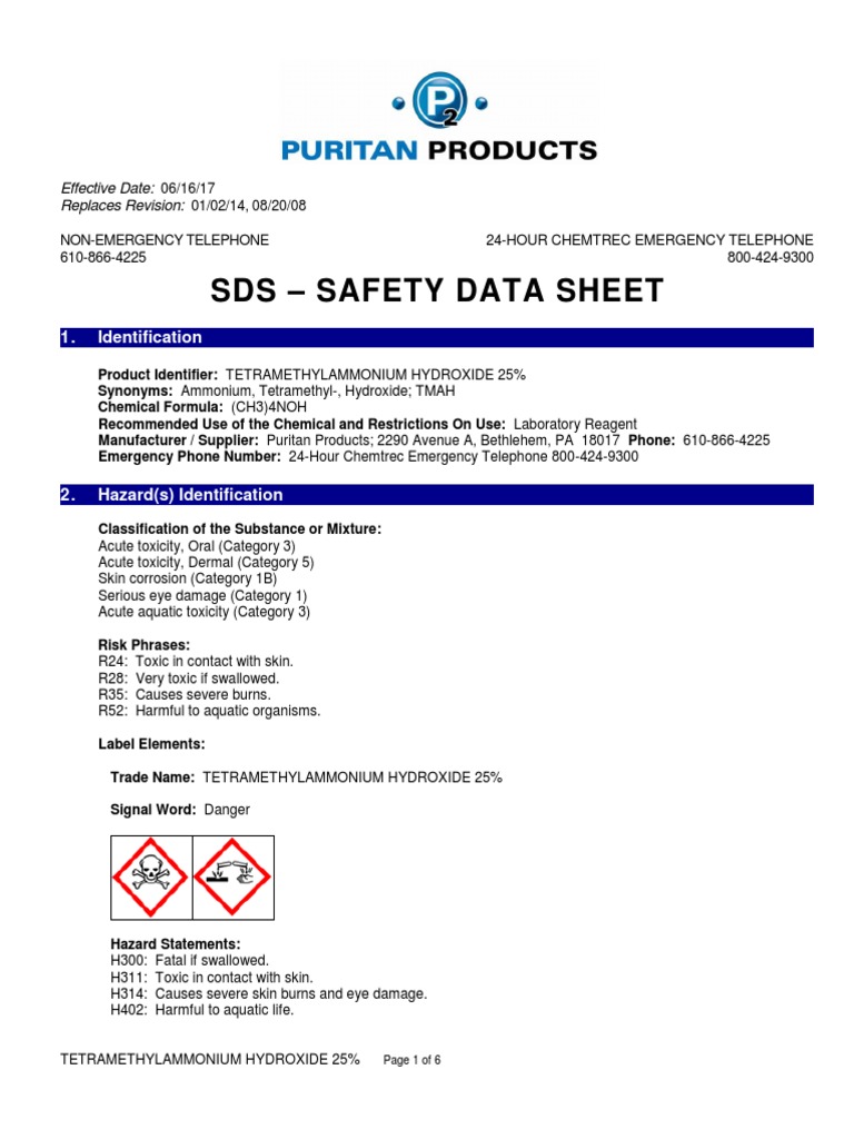 Tmah Sds Pdf Toxicity Dangerous Goods