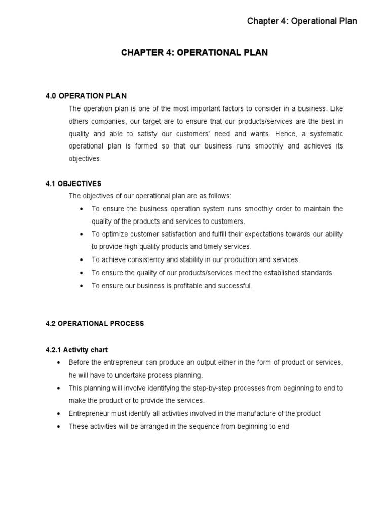 Chapter 4 Operation Plan | PDF | Business | Economies