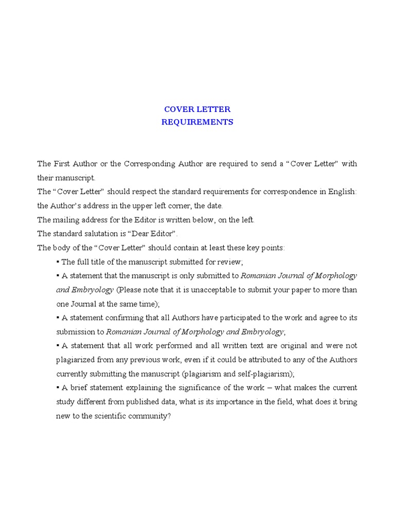 RJME Cover Letter Requirements | PDF