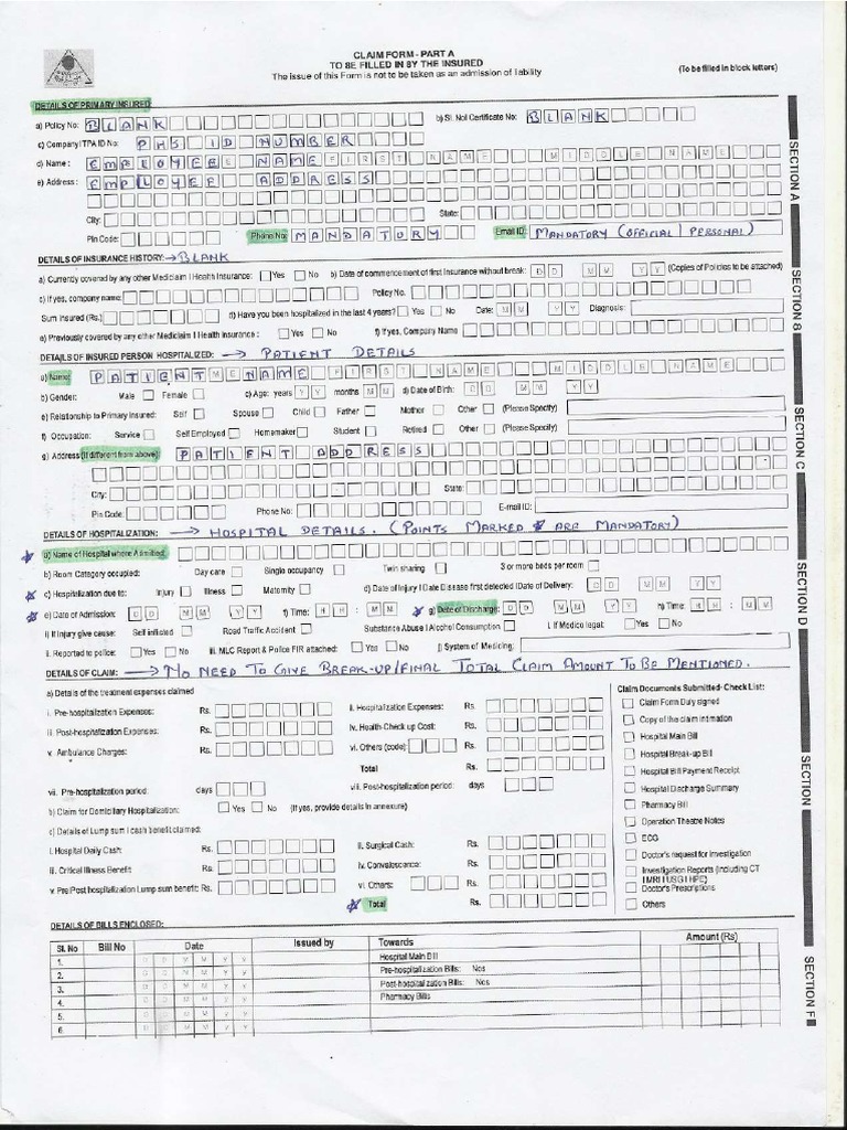 IRDA Sample Claim Form | PDF