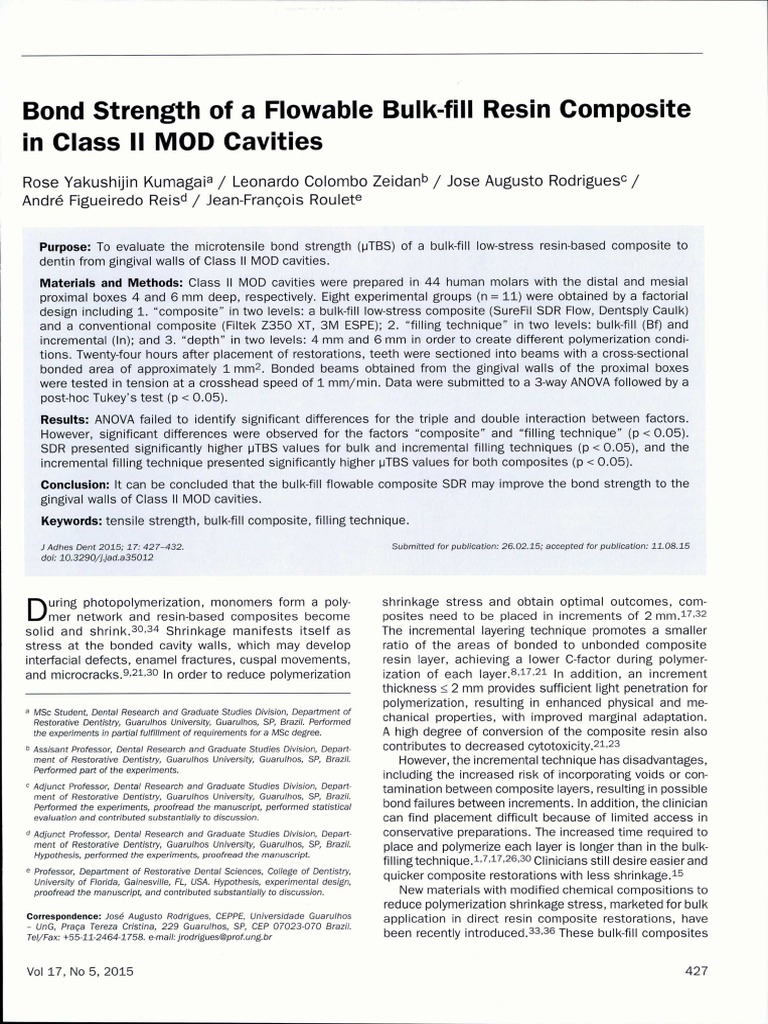 Bond Strength of a Flowable Bulk-fill Resin Composite | PDF | Dental Composite | Composite Material